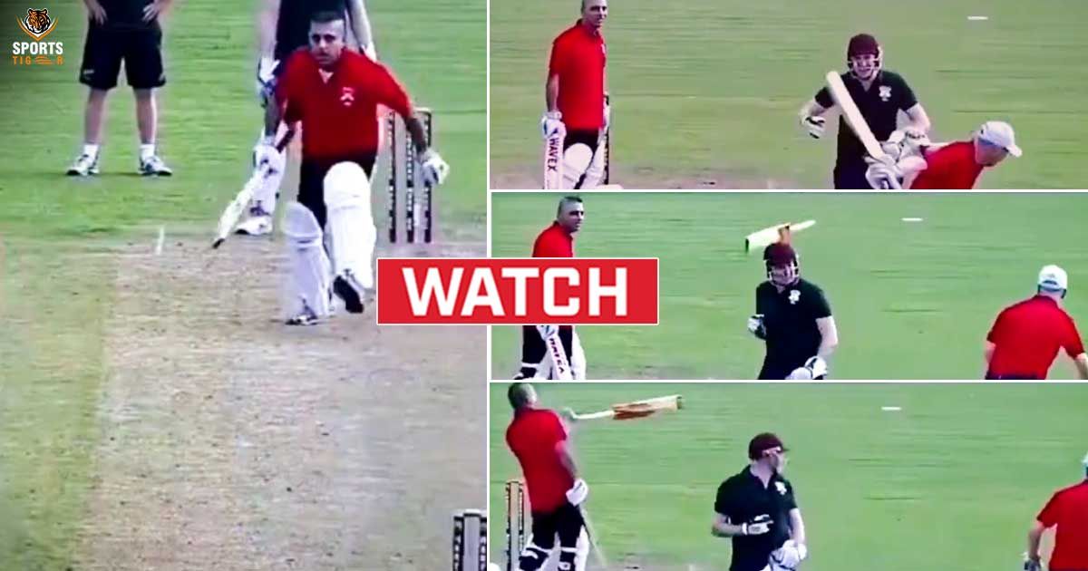 Batter accidentally hits teammate after getting run out during a match ...