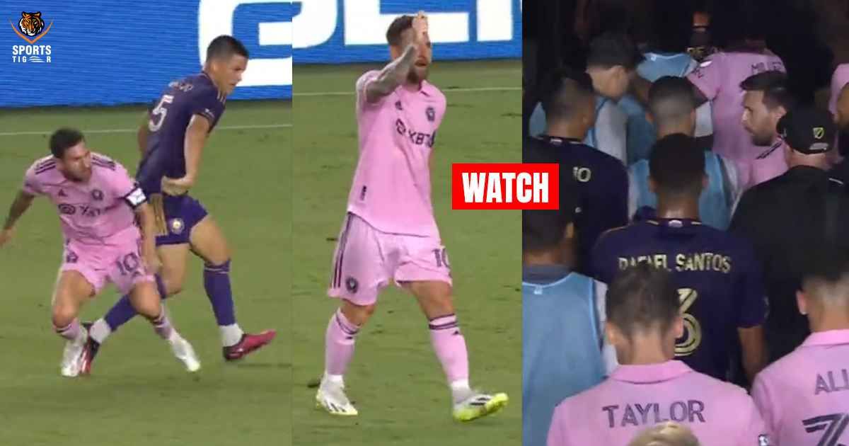 Lionel Messi confronts César Araújo during halftime after on-field ...